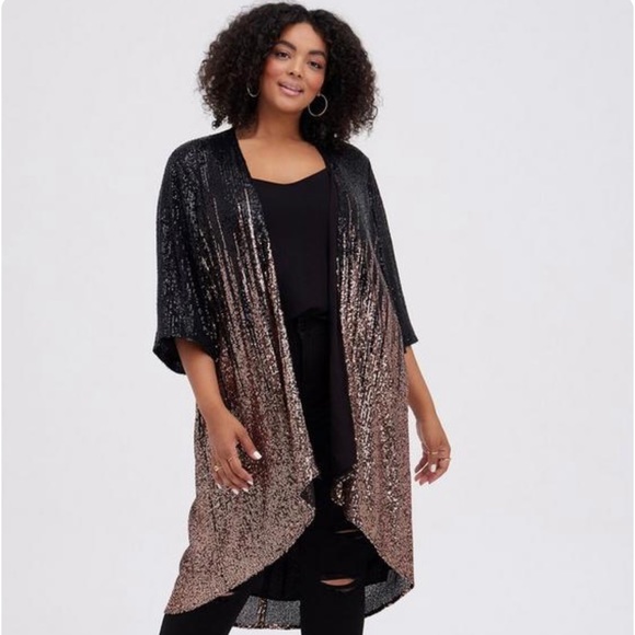 torrid | Sweaters | Torrid Black Gold Sequin Duster Kimono Ombr Hilo ...